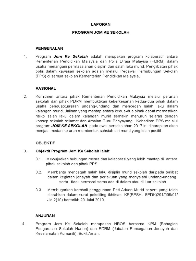 Laporan Program Jom Ke Sekolah Contoh | PDF