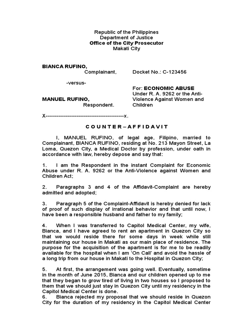 Counter-Affidavit Economic Abuse | Prosecution | Violence