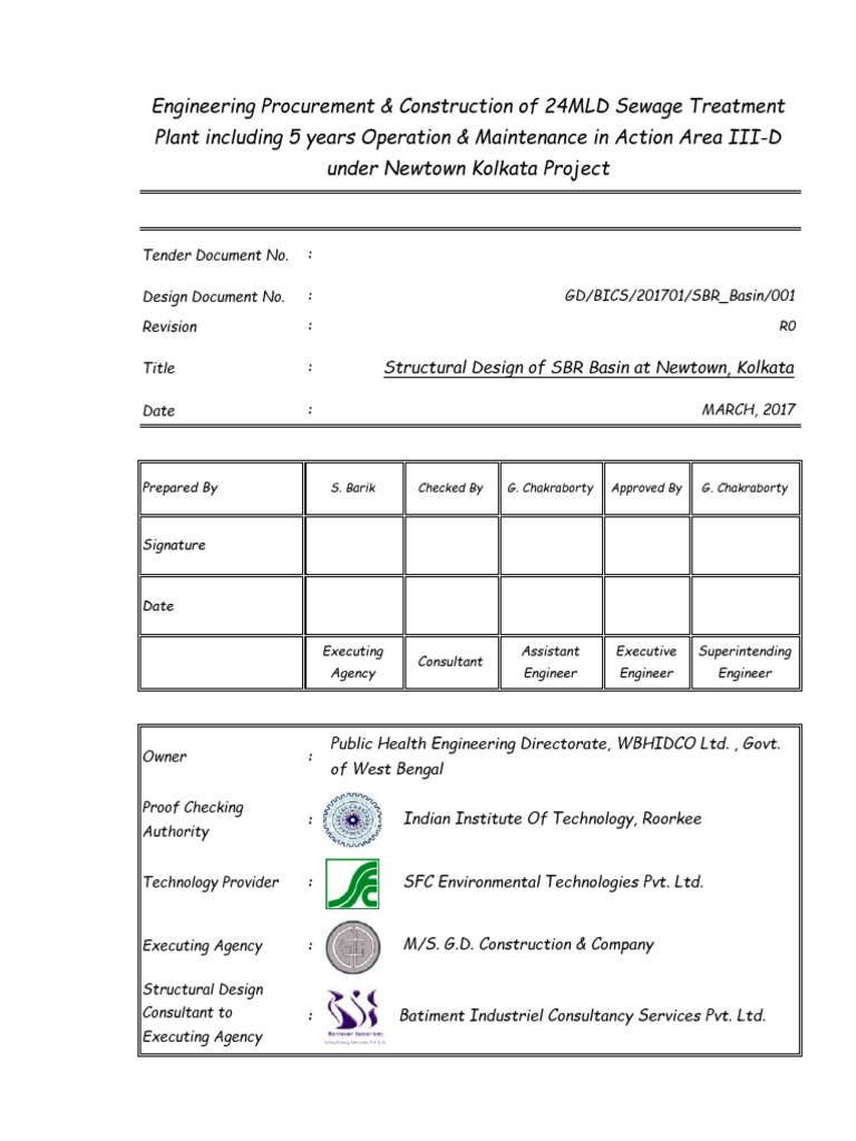 Structural Design Report of 24 MLD SBR Basin at Newtown PDF | PDF ...