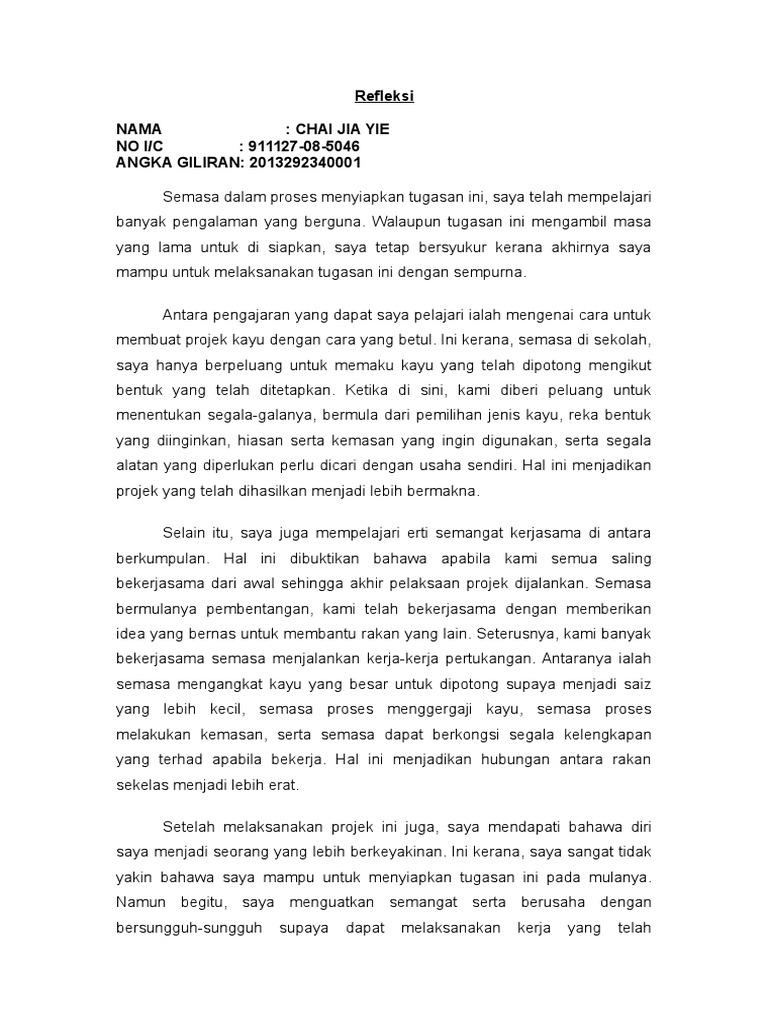 Refleksi Projek Kayu | PDF