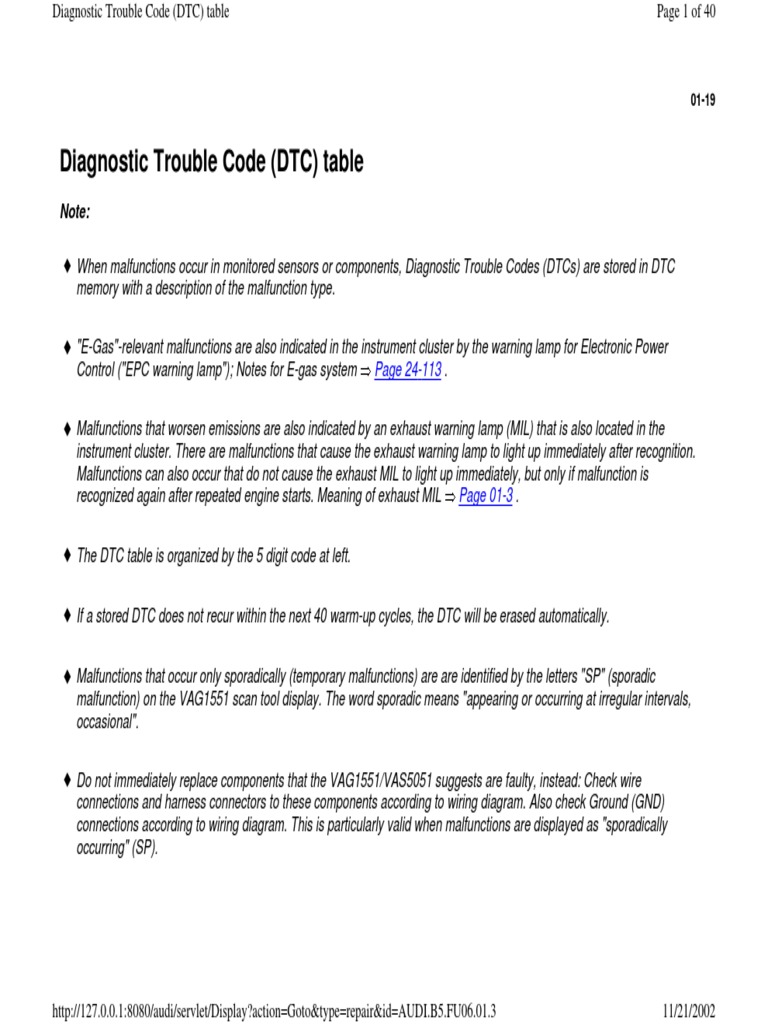 01-19 Diagnostic Trouble Code Table PDF | PDF | Turbocharger | Throttle