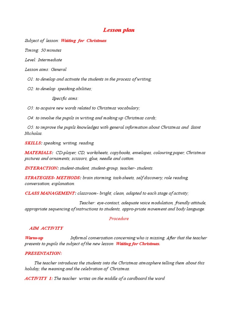 Christmas Lesson Plan 5 8 | PDF | Lesson Plan | Christmas