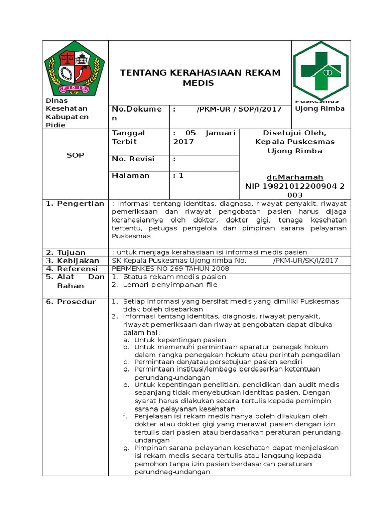 Sop Kerahasiaan Rekam Medis | PDF | Kesehatan Holistik