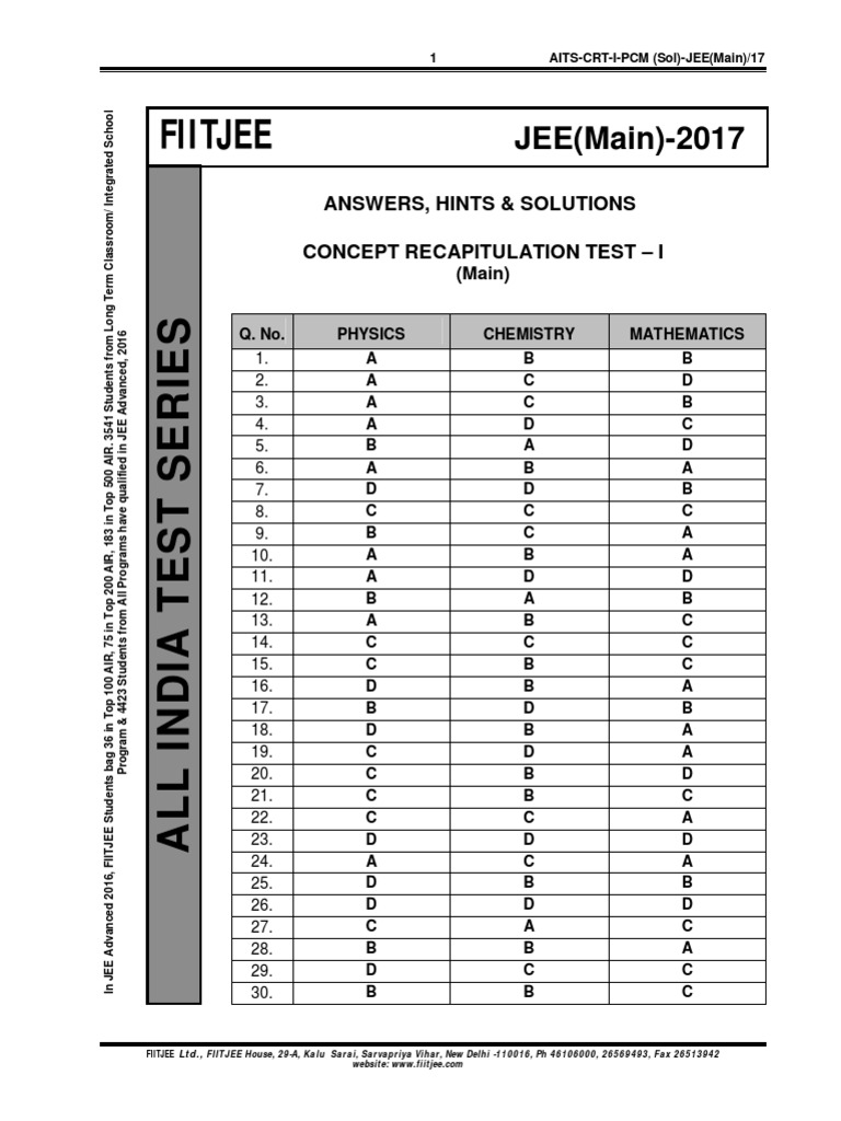 Fiitjee: JEE (Main) - 2017 | PDF | Chemistry | Physical Sciences