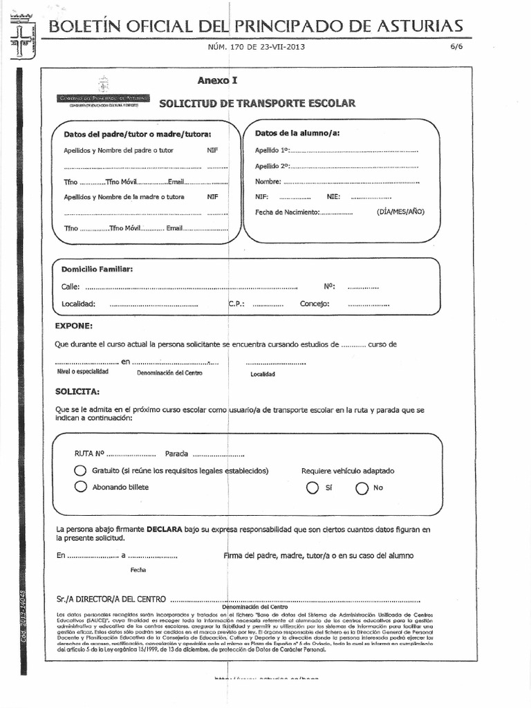 Solicitud Transporte Escolar | PDF