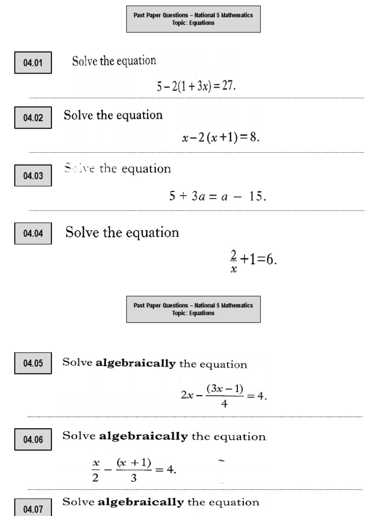 National 5 Math Past Paper Equations | PDF | Language Arts & Discipline