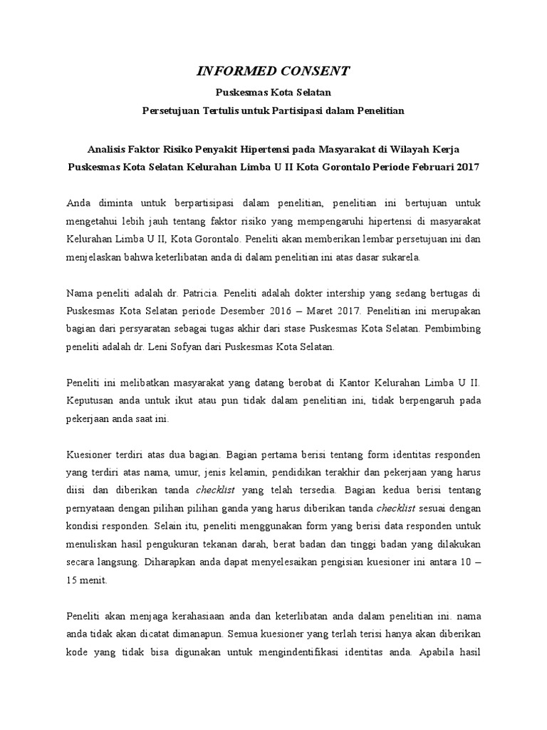 Informed Consent Dan Kuesioner | PDF