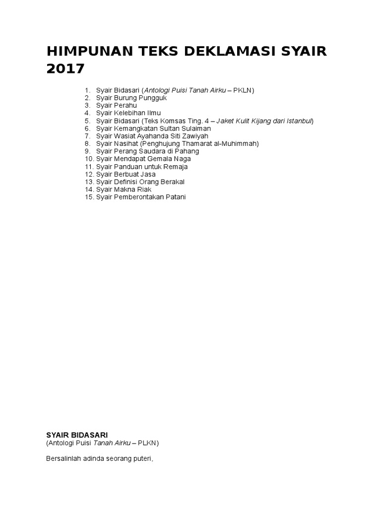 Teks Syair 2017 | PDF
