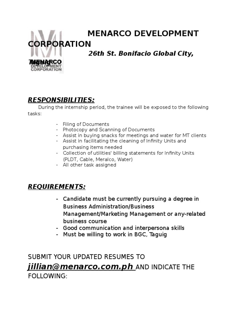 Internship Opportunities in BGC and Makati | PDF | Internship | Job Hunting