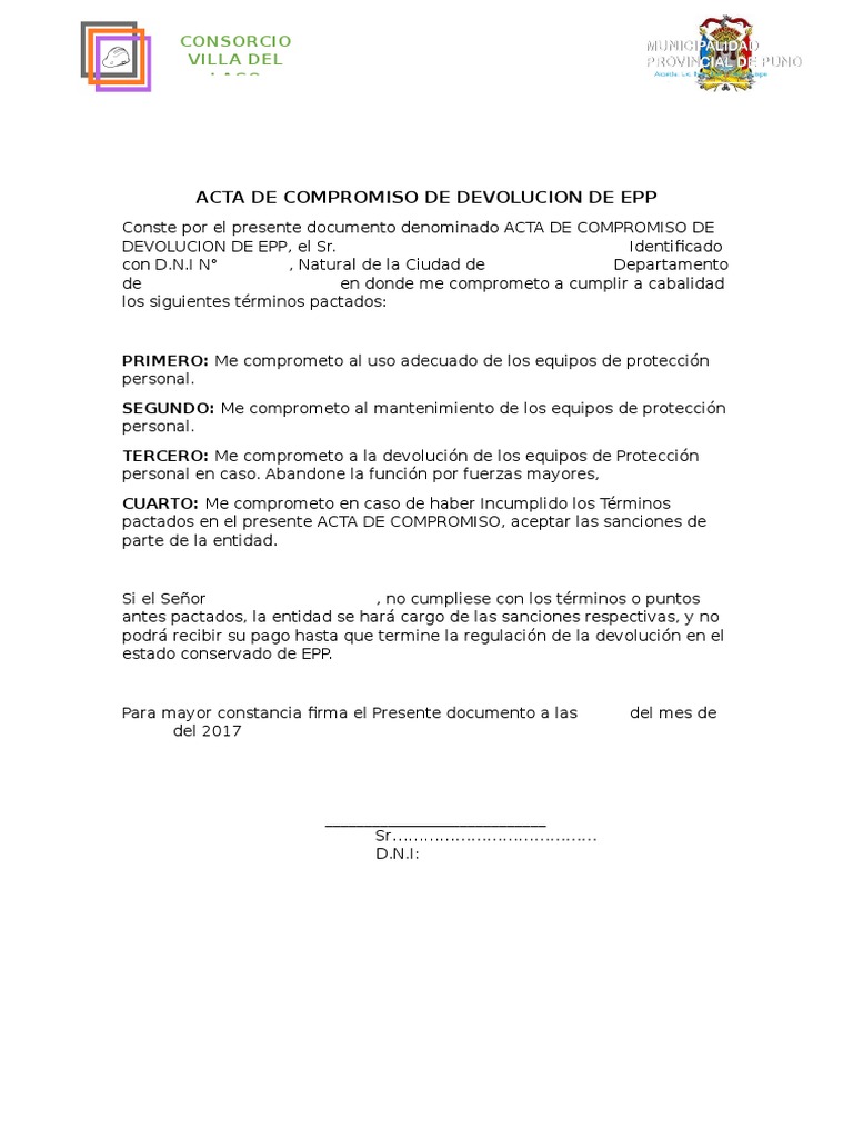 Acta de Compromiso de Devolucion de Epp | PDF
