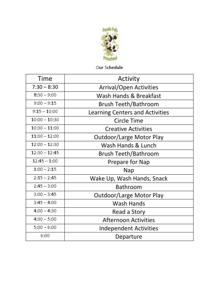Panda Pals Schedule Final | PDF | Cooking, Food & Wine | Self-Improvement