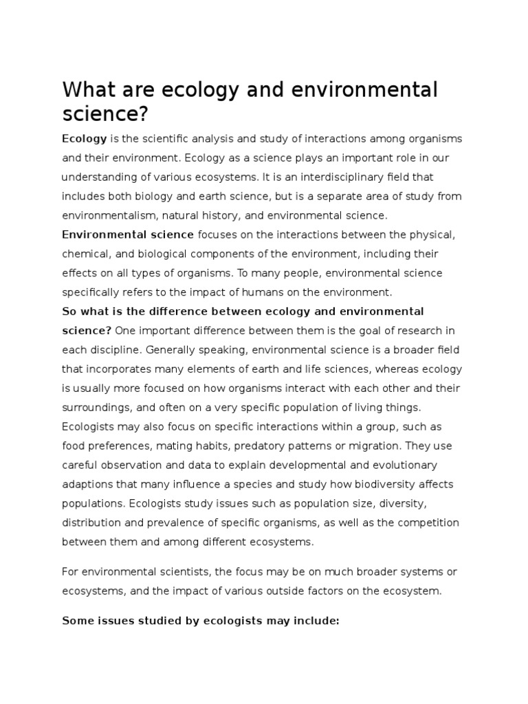 What Are Ecology and Environmental Science | Download Free PDF ...