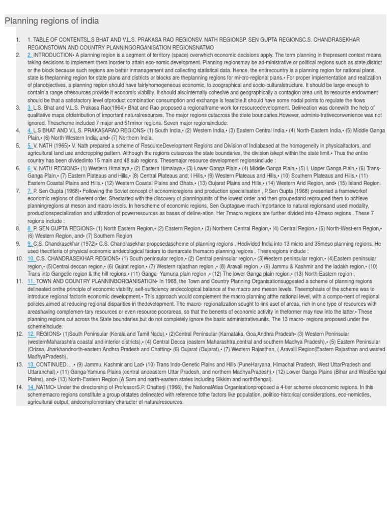 Planning Regions of India Overview | PDF | Economies | Business