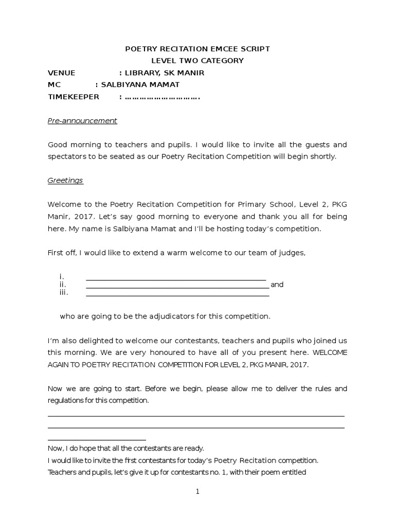 Poem Recitation Edited EMCEE SCRIPT | PDF | Leisure