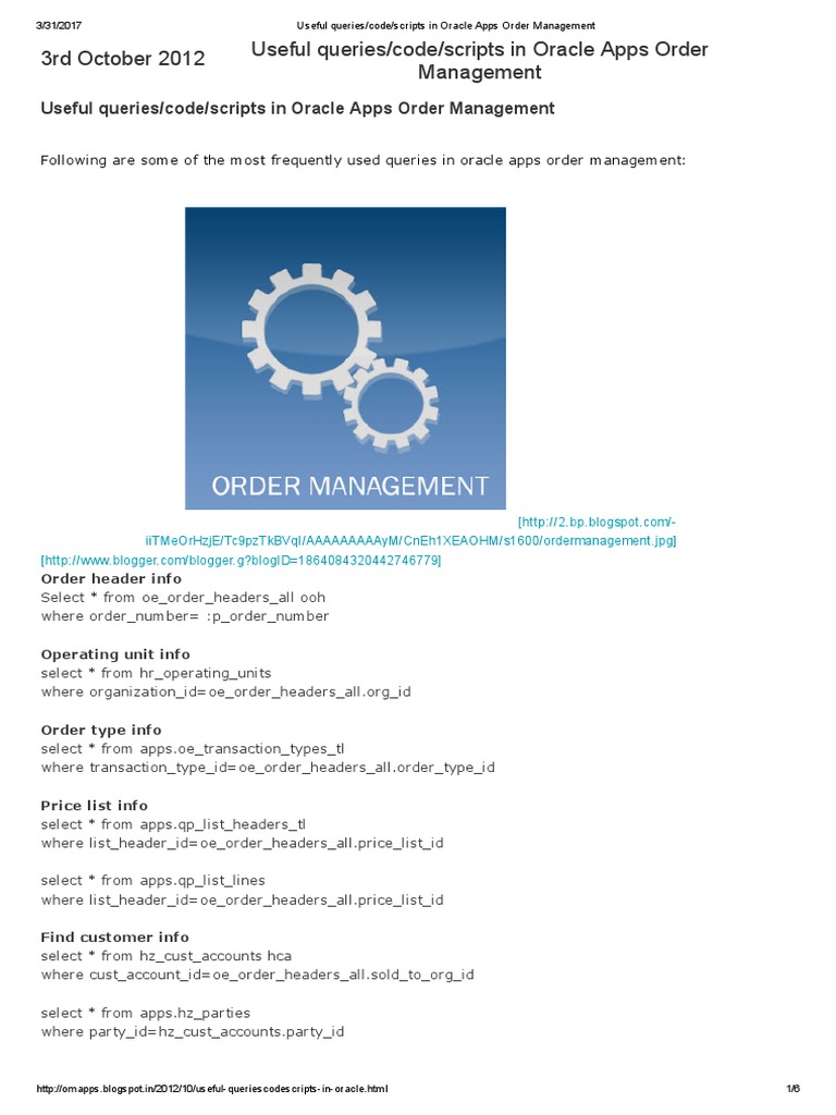 Queries For Oracle Apps OM | PDF | Information Technology Management | Data Management