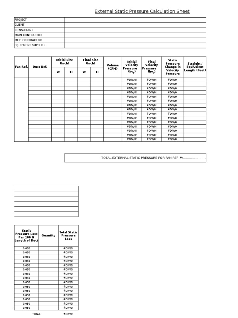 External Static Pressure Calculation Sheet | PDF | Pressure | Dynamics ...