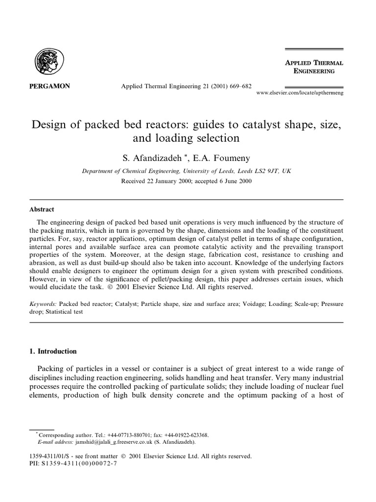 Design of Packed Bed Reactor Catalyst Based On Shape Size PDF | PDF | P ...