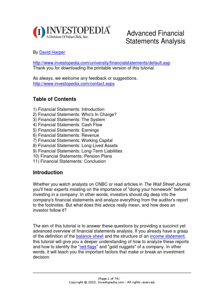 Advanced Financial Statements Analysis by Investopedia PDF | PDF | Cash ...