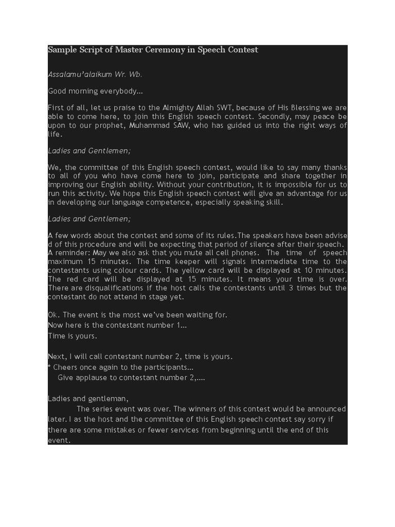 Sample Script of Master Ceremony in Speech Contest