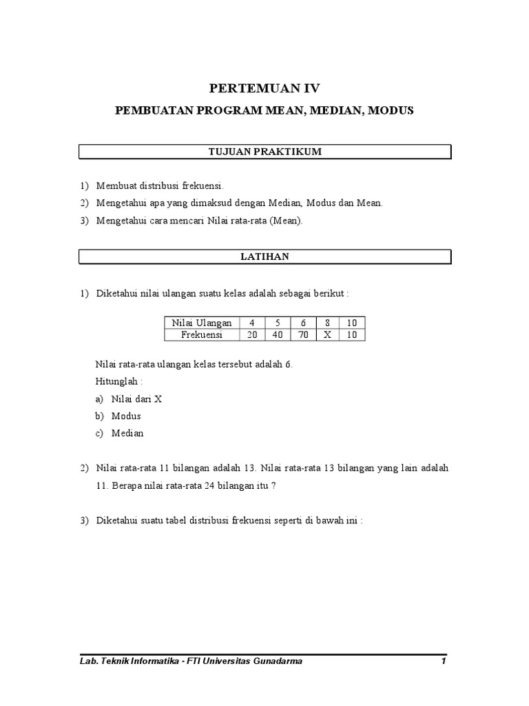 Mean Median Modus Program C | PDF