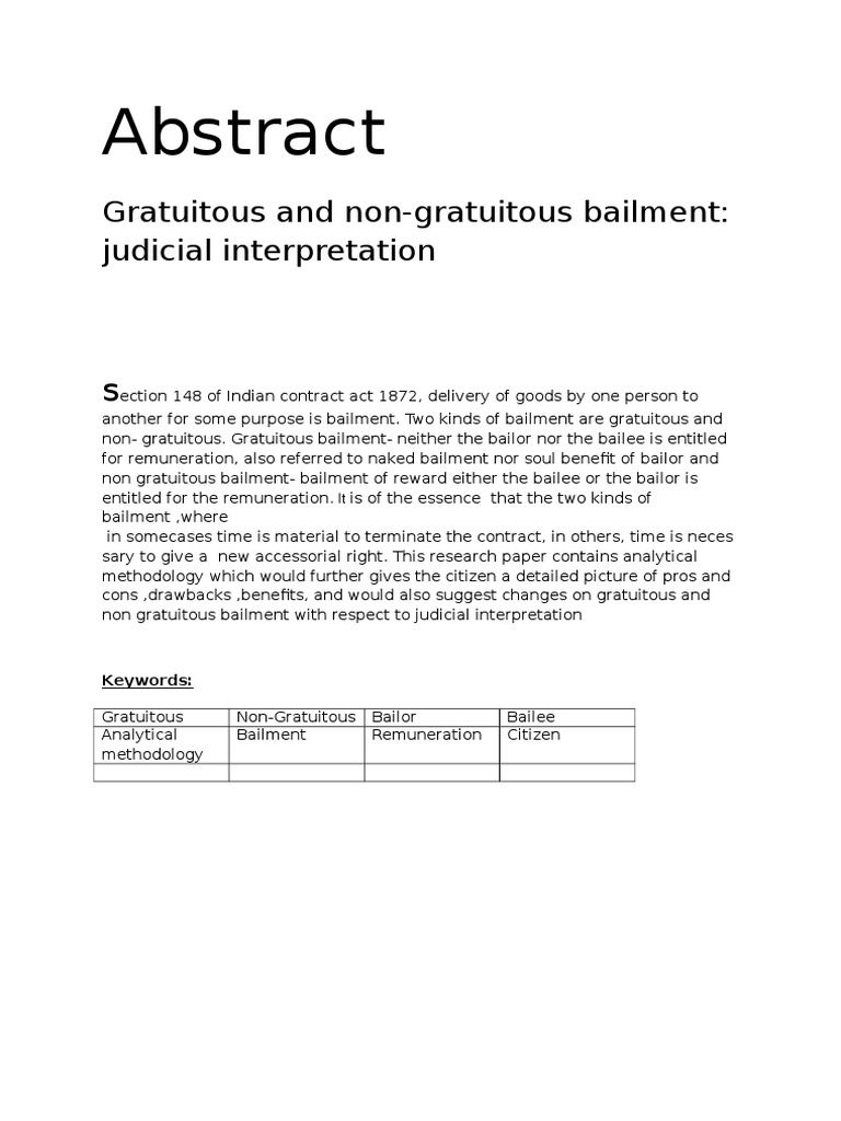 Gratuitous and Non-Gratuitous Bailment: Judicial Interpretation | PDF