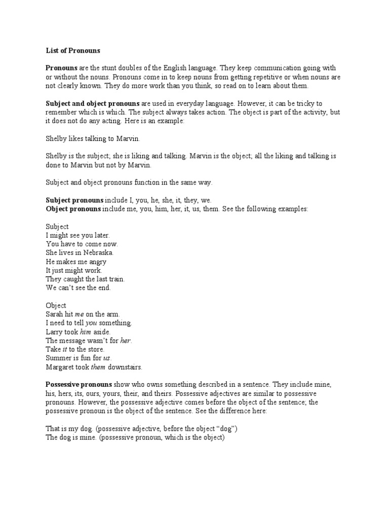 List of Pronouns | PDF | Pronoun | Noun