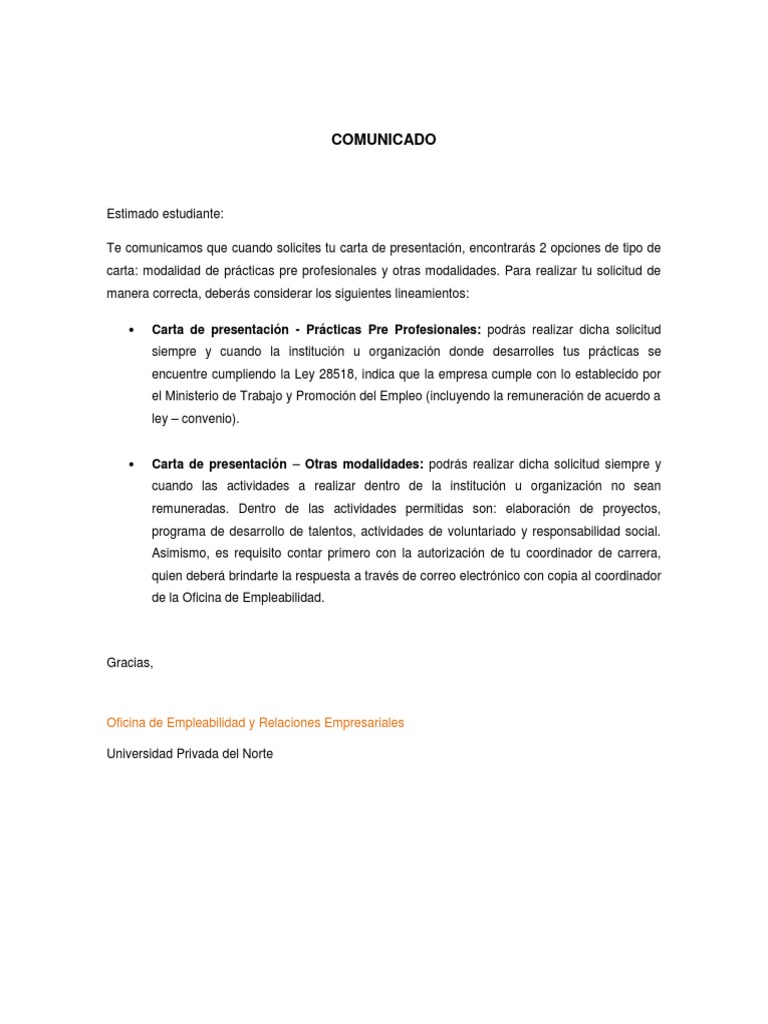 Comunicado Carta Presentación | PDF