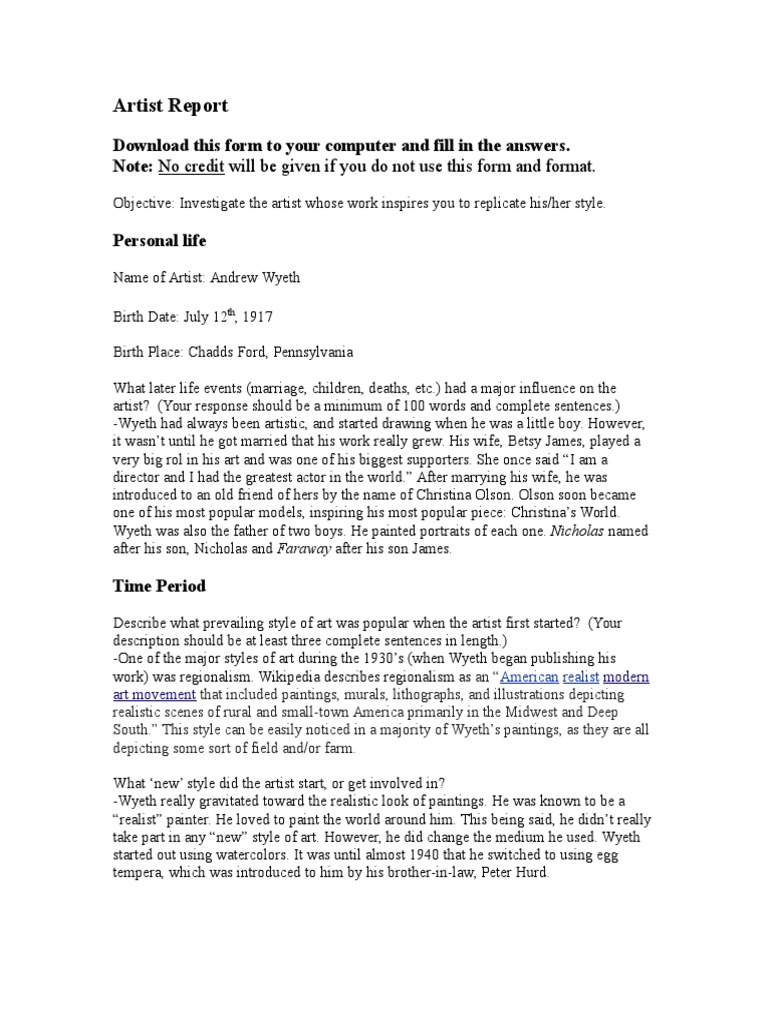 Artist Report: Download This Form To Your Computer and Fill in The ...