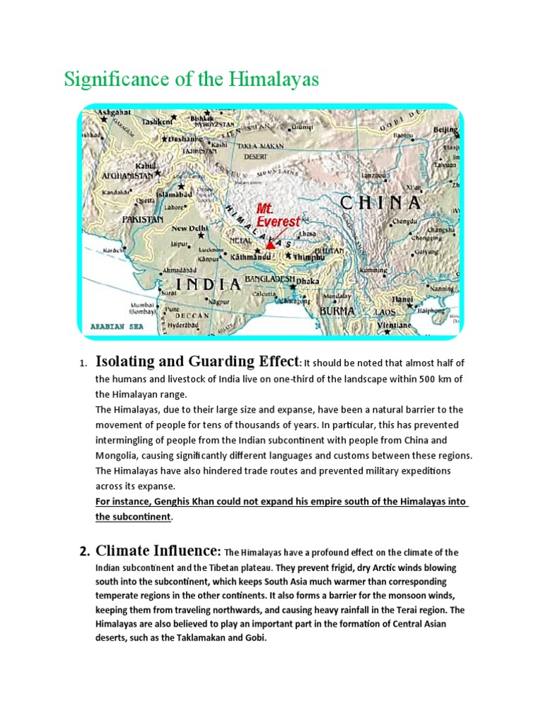 Significance of The Himalayas | PDF | Himalayas | Indian Ocean