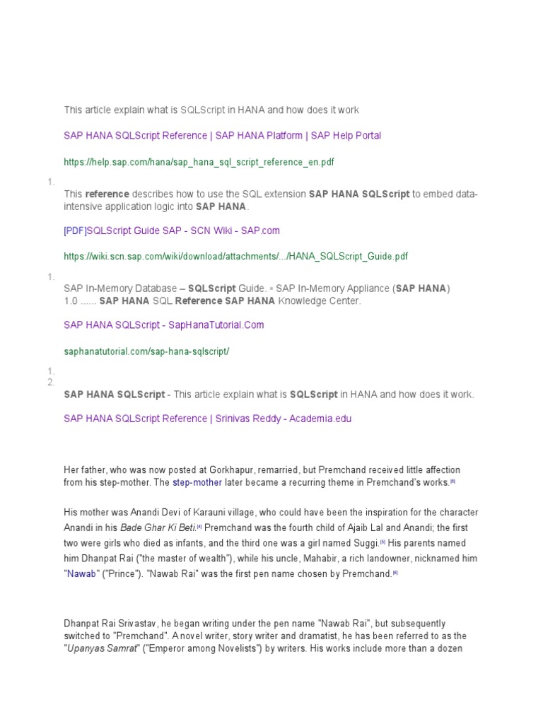 Sap Hana Sqlscript Reference - Sap Hana Platform - Sap Help Portal | PDF