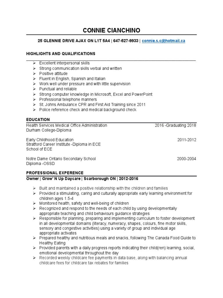 Connie Resume | PDF | Child Care | Relationships