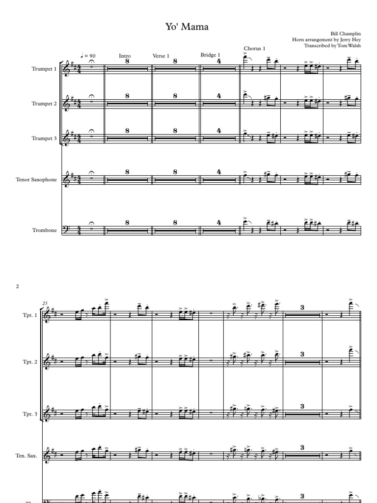 Yo - Mama - Horns - Full Score PDF | PDF | Brass Instruments | Popular ...