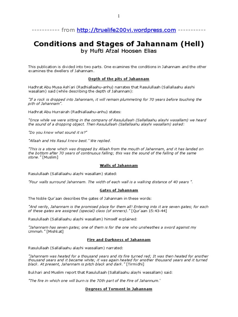 Conditions and Stages of Jahannam (Hell) : - From | PDF | Islamic ...