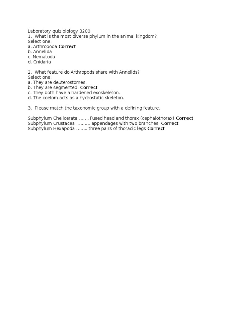 Arthropods & Taxonomy Quiz Guide | PDF | Wellness