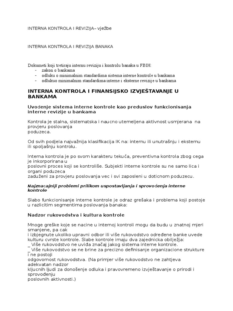 Interna Kontrola I Revizija - Vježbe | PDF