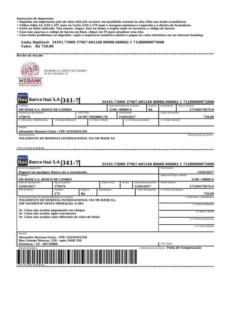 Boleto Invoice 00379676 | PDF | Dinheiro | Tecnologia financeira