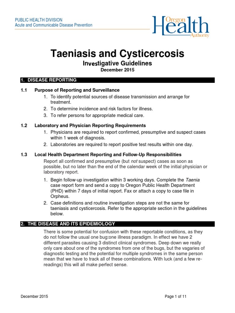 Taeniasis and Cysticercosis Guidelines | PDF | Immunology | Clinical ...