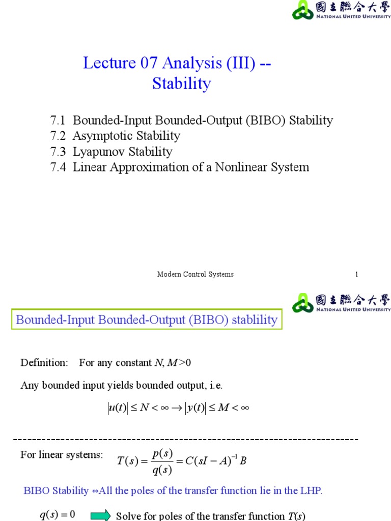 MSC Lecture07 | PDF | Stability Theory | Eigenvalues And Eigenvectors