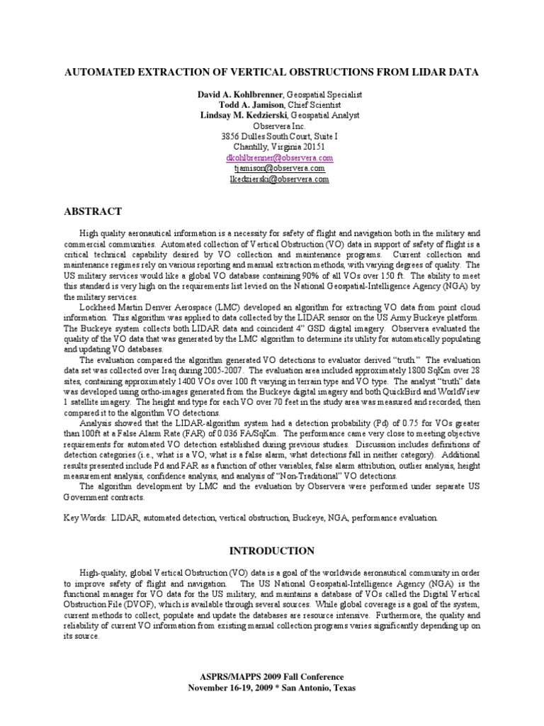 Automated Extraction of Vertical Obstructions From Lidar Data | PDF ...