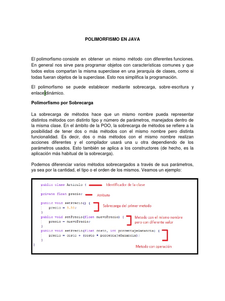Polimorfismo en Java | PDF | Objeto (informática) | Herencia (Programación Orientada a Objetos)