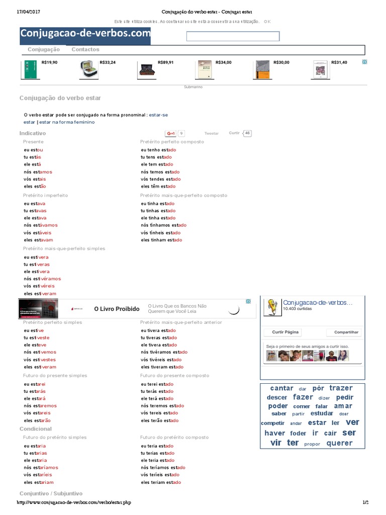 Conjugação do verbo estar - Conjugar estar | Tempo Gramatical | Sintaxe