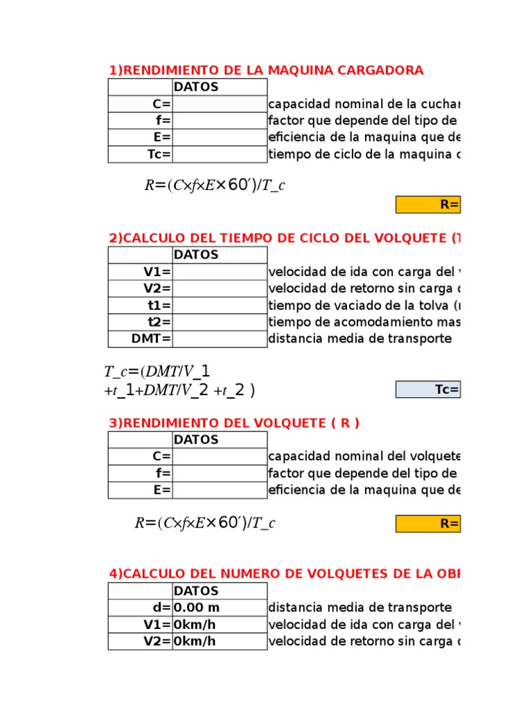 Cálculo De Rendimiento De Maquinaria Pdf Science Ingeniería