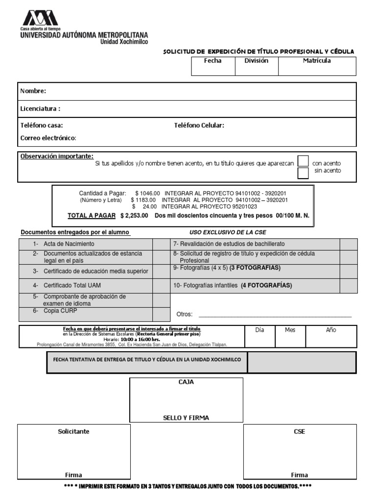 Solicitud de Pago Expedicion de Titulo Profesional 2 Solicitud de Pago Expedicion de Titulo Profesional 2