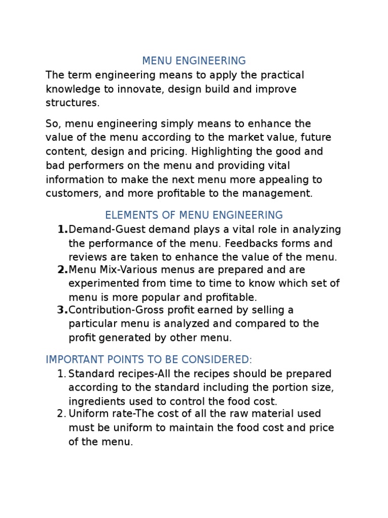 Analyzing Menu Performance Through Engineering: A Guide to Optimizing ...