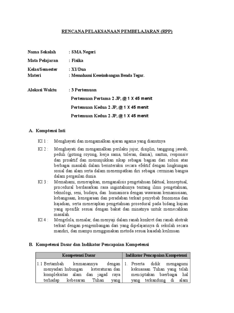 Contoh RPP Fisika Sma | PDF