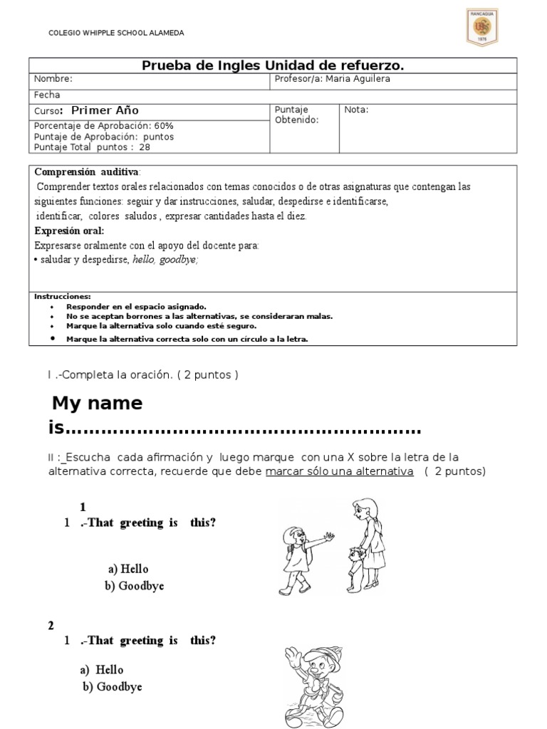 Prueba ingles Primero