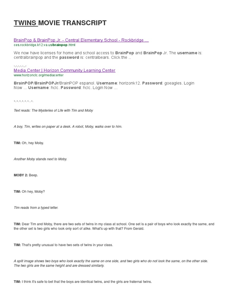 Brainpop Movie Transcript | PDF | Rna | Twin