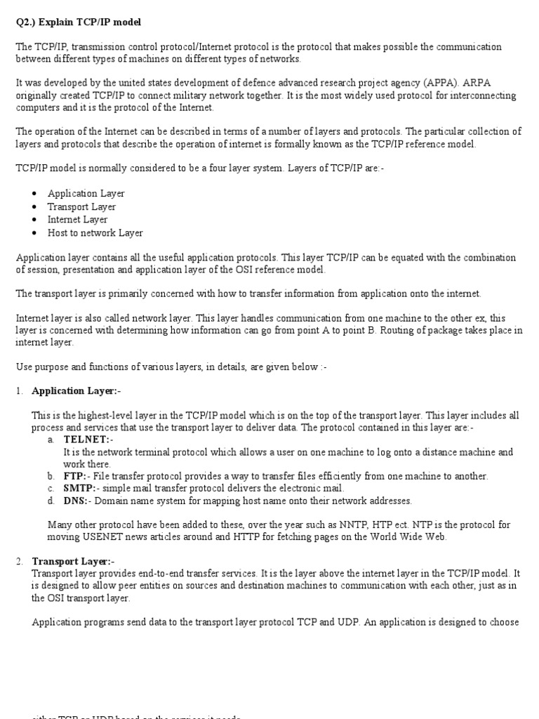 MDU Ist Sem - Explain TCP/IP Model | PDF | Internet Protocol Suite | Internet Protocols