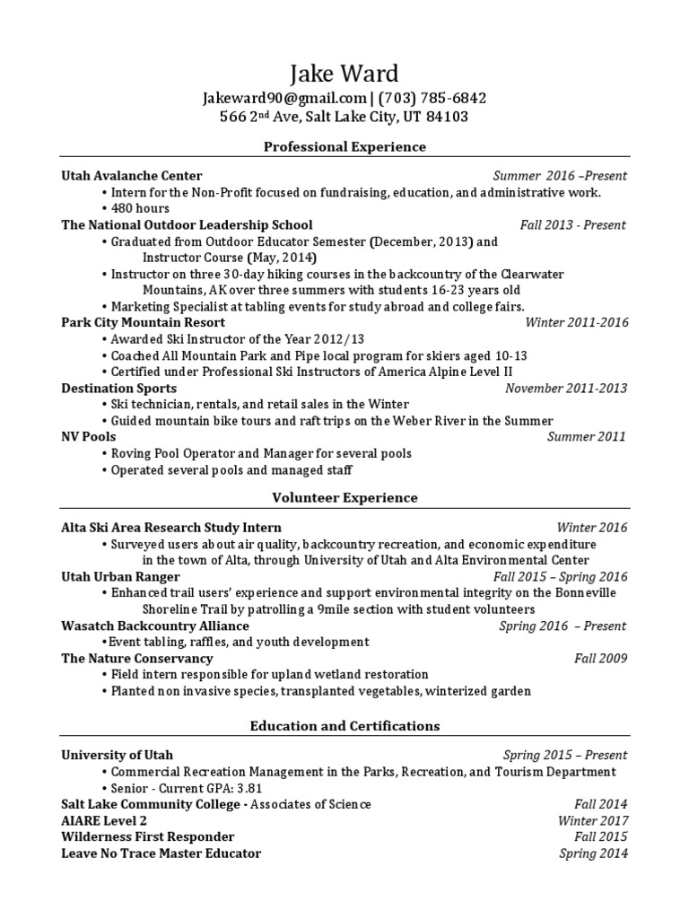 Jake Ward Resume | PDF | Utah | Salt Lake City