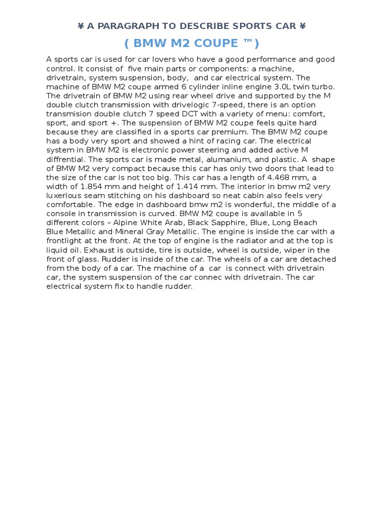A Paragraph To Describe Sports Car | PDF | Bmw | Transmission (Mechanics)